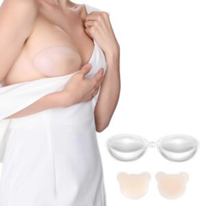 emoet seamless strapless bra, invisible silicone adhesive bra cups,clear sticky backless front buckle bra pads inserts