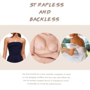 EMOET Seamless Strapless Bra, Invisible Silicone Adhesive Bra Cups,Clear Sticky Backless Front Buckle Bra Pads Inserts