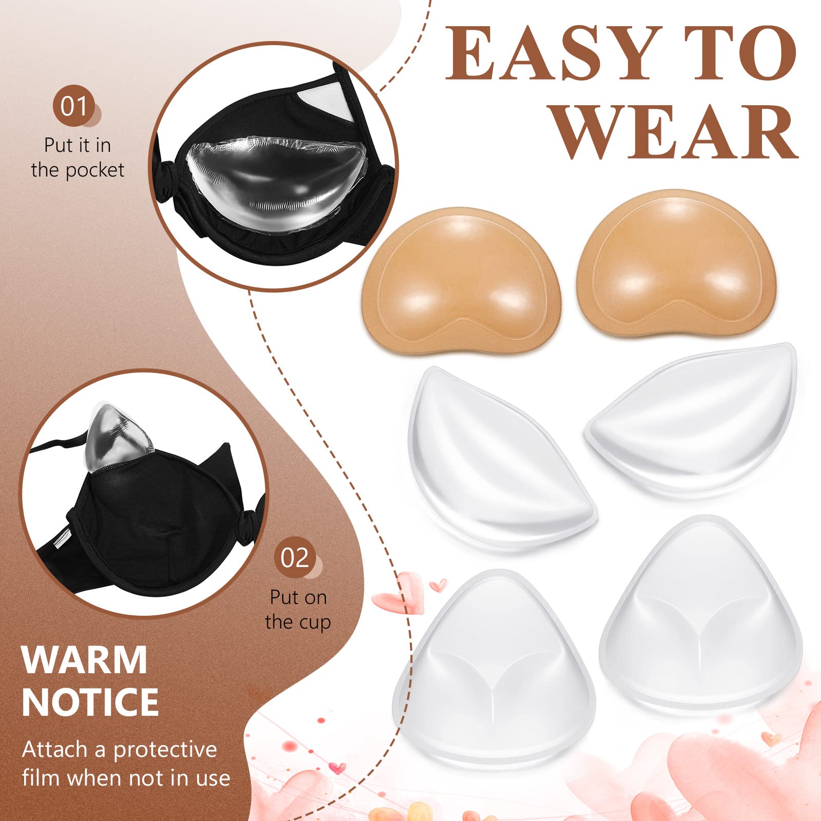 3 Pairs Silicone Bra Inserts Lift Breast Pads Breathable Push up Sticky Bra Breast Cups Silicone Gel Bra Inserts for Women(Stylish,Medium)