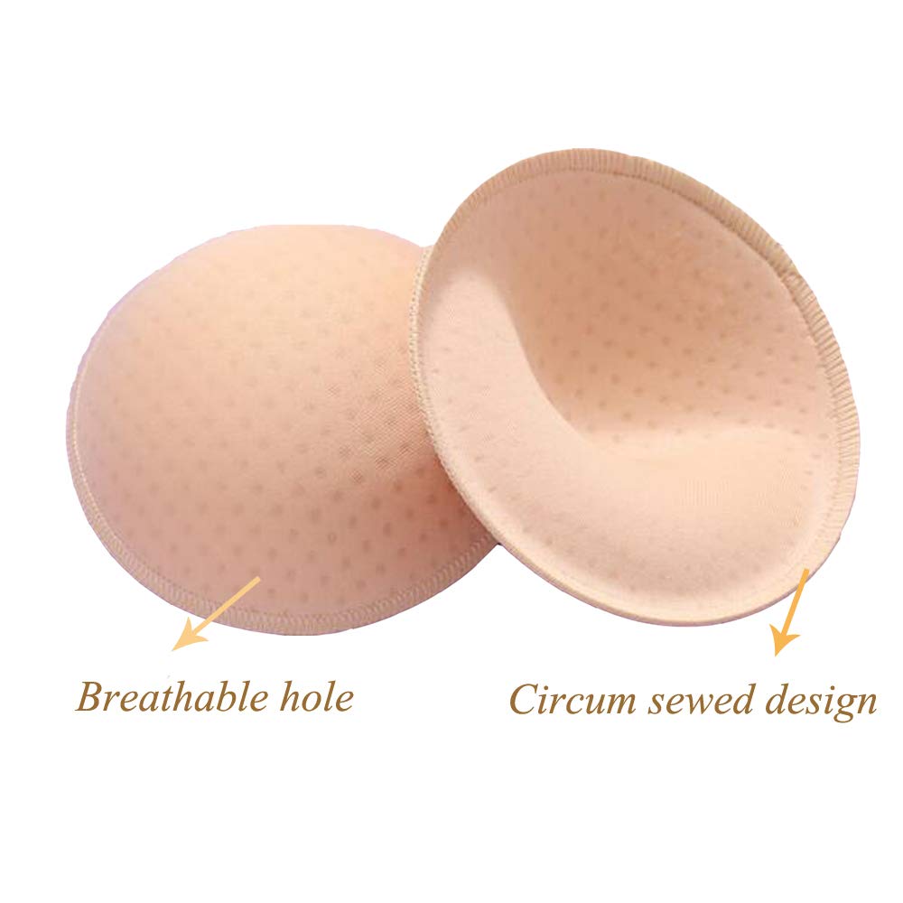 ONDY Bra Insert Pads 2 Pairs, Round Breast Enhancers,Invisible Bra Push Up Pad for Yoga Sports Bra (C/D) Beige