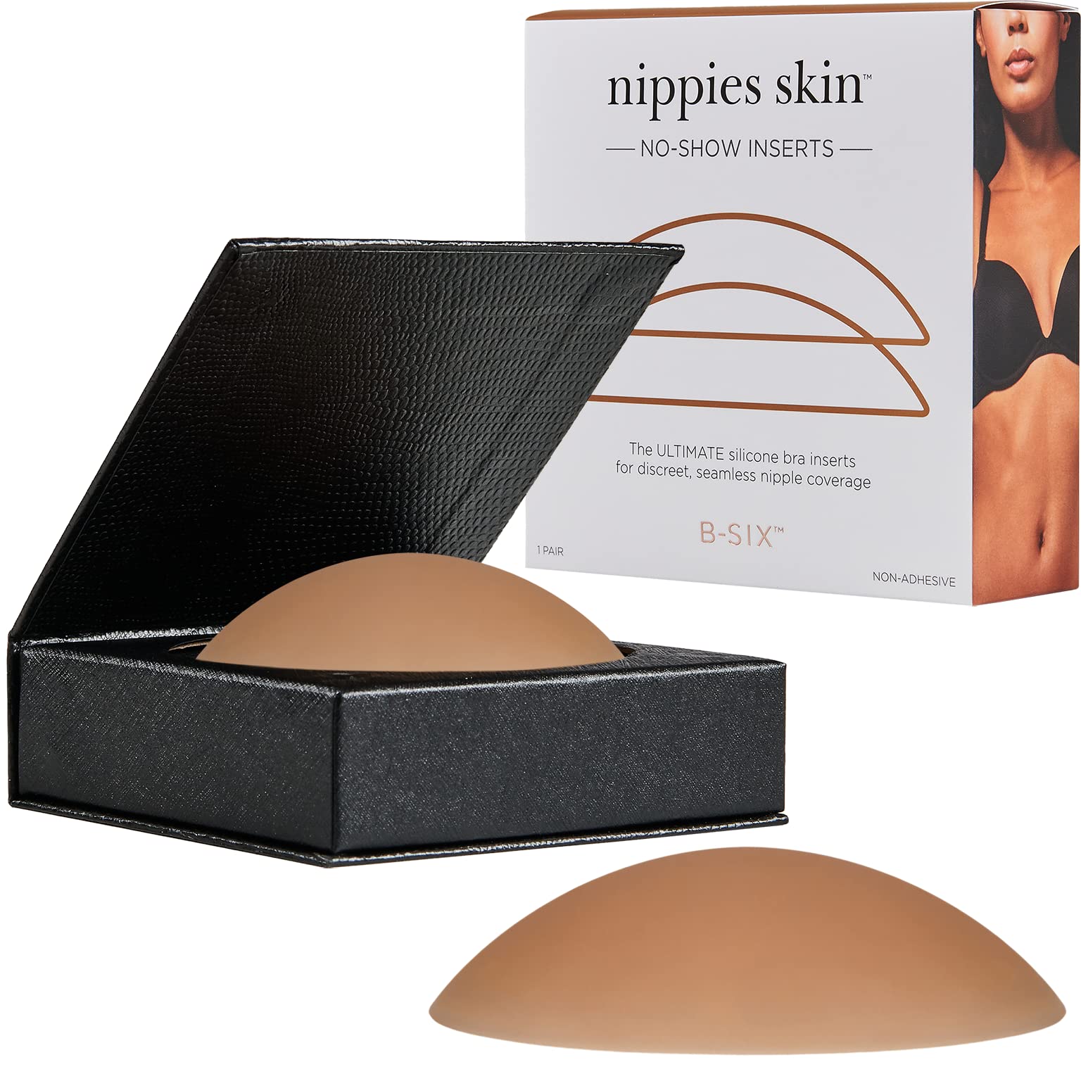 Nippies Non-Adhesive Bra Liner Nipple Covers for Women – Reusable Silicone No-Show Inserts Bra Pad Enhancements with Travel Box - Coco