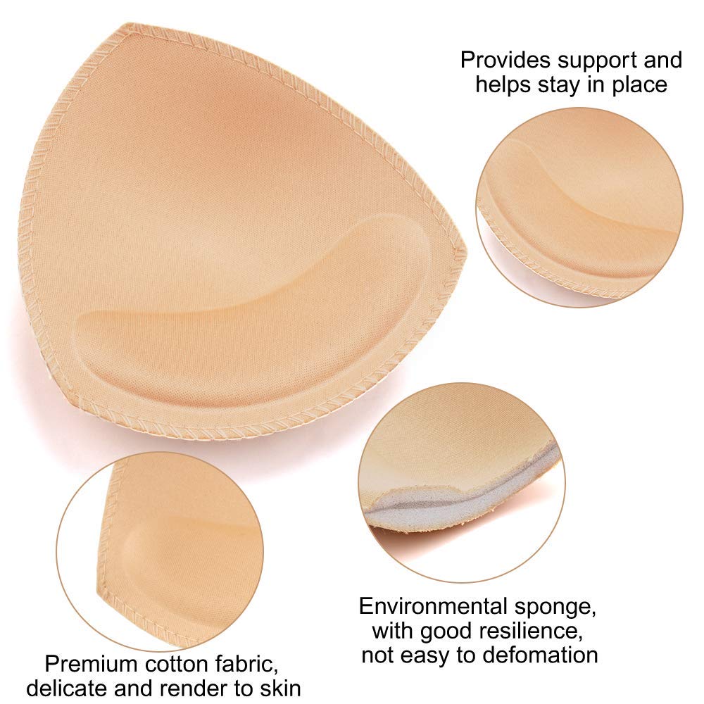 Bra Insert Pads Swimsuit Padding - Waterproof Bra Cups Inserts with Sewn Edges | Removable Bra Replacement Pads for Sports Bra Bikini Bathing Suits | 3 Pairs Breast Enhancers for A/B Cup