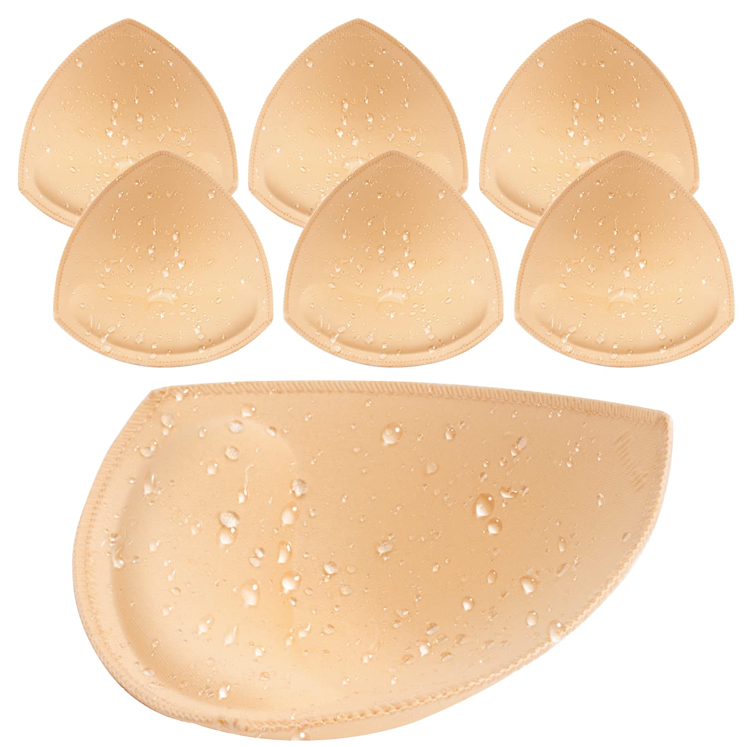 Bra Insert Pads Swimsuit Padding - Waterproof Bra Cups Inserts with Sewn Edges | Removable Bra Replacement Pads for Sports Bra Bikini Bathing Suits | 3 Pairs Breast Enhancers for A/B Cup