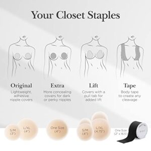 Nippies Nipple Cover - Sticky Adhesive Silicone Nipple Pasties - Reusable Pasty Nipple Covers for Women with Travel Box (Small (Fits A-C Cups), Original, Crème)