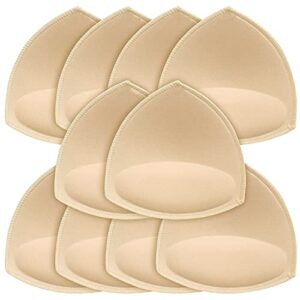 fanmaous 5 pairs women's triangle bra pads inserts removable push up sports bra cups replacements for bikini top swimsuit (5 pairs beige c/d)