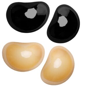 sermicle double-sided sticky bra inserts - self adhesive boob pads bra pad bra inserts waterproof silicone push up pad (semicircle beige and black, one size)