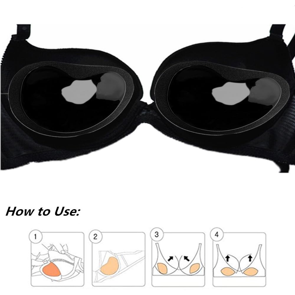 SERMICLE Double-Sided Sticky Bra Inserts - Self Adhesive Boob Pads Bra Pad Bra inserts Waterproof Silicone Push up Pad (Semicircle Beige and Black, One Size)