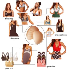 WMugthome 3 Pairs Sewn Bra Pads Push Up of Triangle Inserts for Replacements Bikini Top and Sports Swimsuit Bra Inserts(Beige-B CUP)