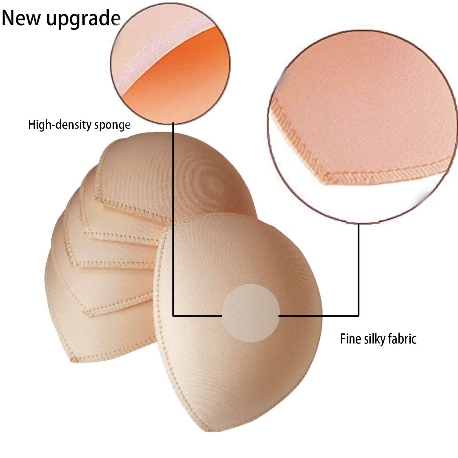 WMugthome 3 Pairs Sewn Bra Pads Push Up of Triangle Inserts for Replacements Bikini Top and Sports Swimsuit Bra Inserts(Beige-B CUP)