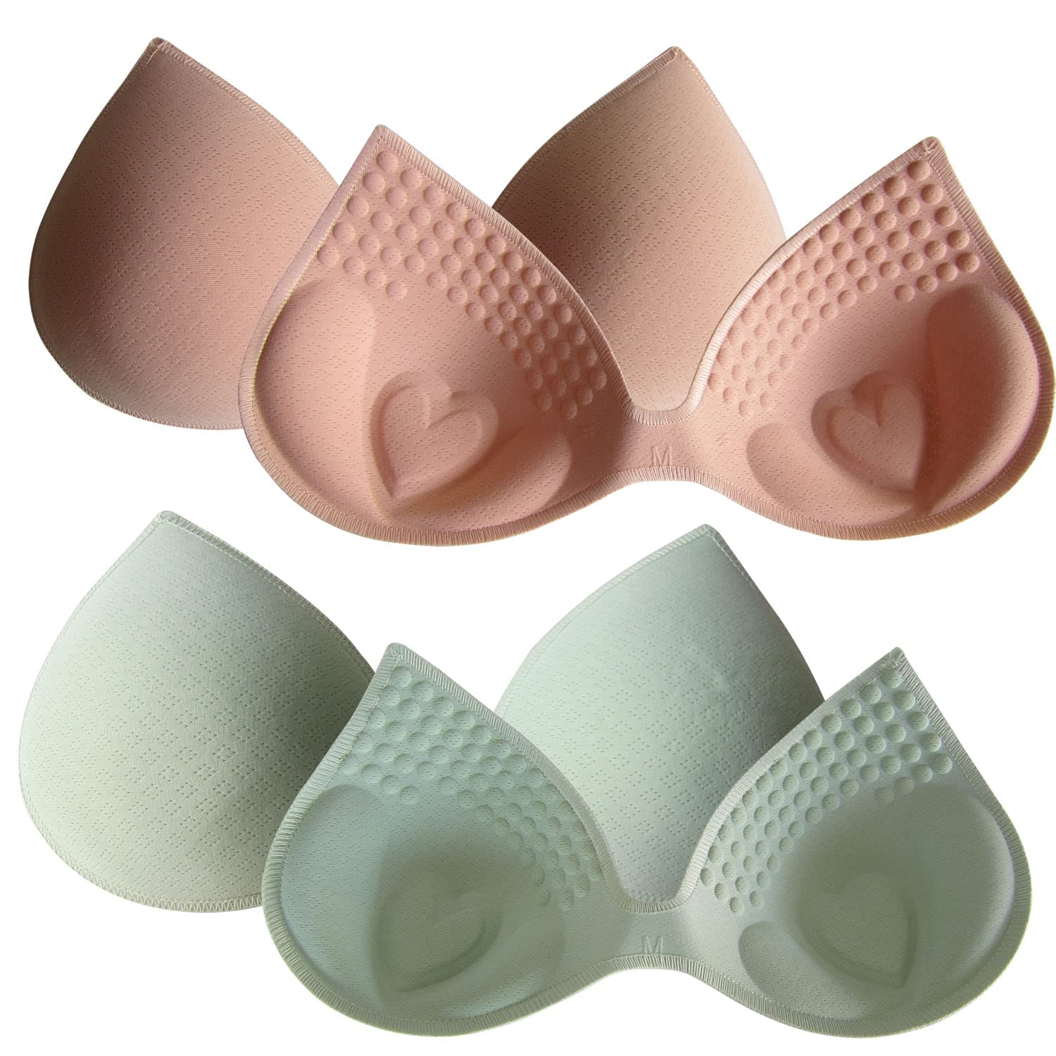 3D Cups for Bras for Women One Piece Seamless Sports Bra Pads Insert Pushup Bra Pads Removable Bra Cups for Replacement, 2 Pack/Pink+Green