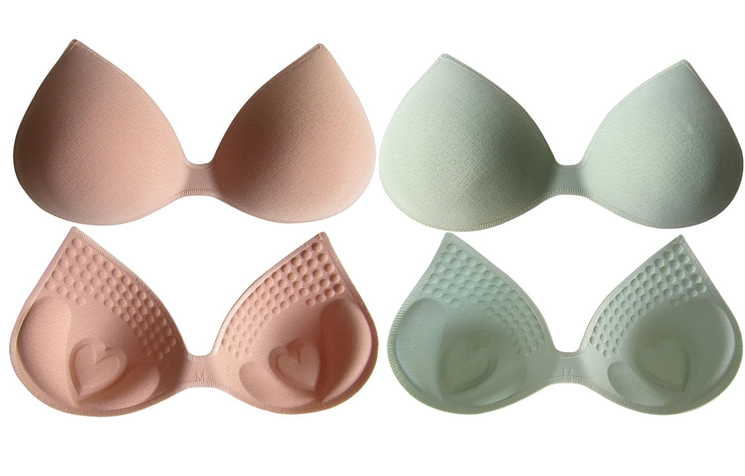 3D Cups for Bras for Women One Piece Seamless Sports Bra Pads Insert Pushup Bra Pads Removable Bra Cups for Replacement, 2 Pack/Pink+Green