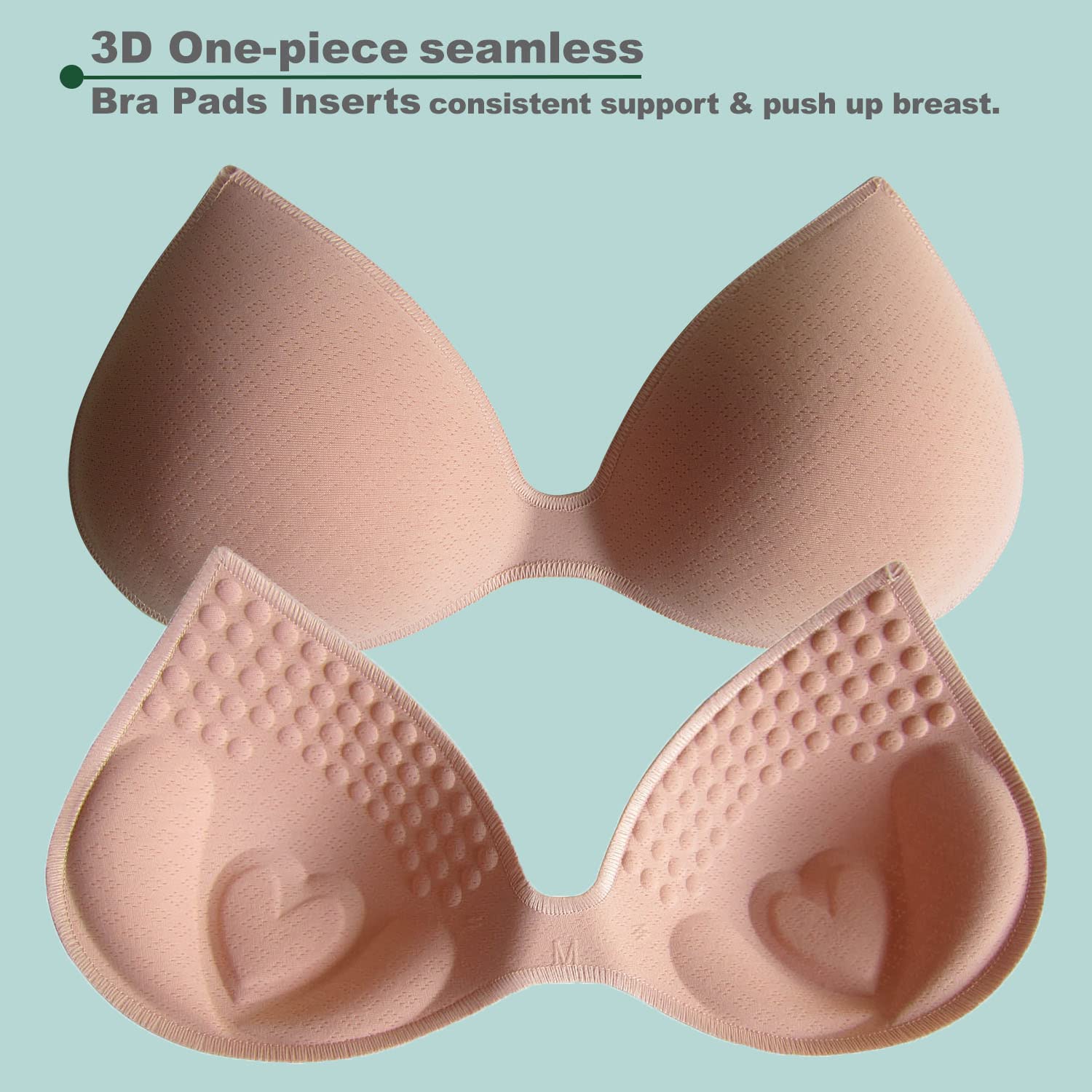 3D Cups for Bras for Women One Piece Seamless Sports Bra Pads Insert Pushup Bra Pads Removable Bra Cups for Replacement, 2 Pack/Pink+Green