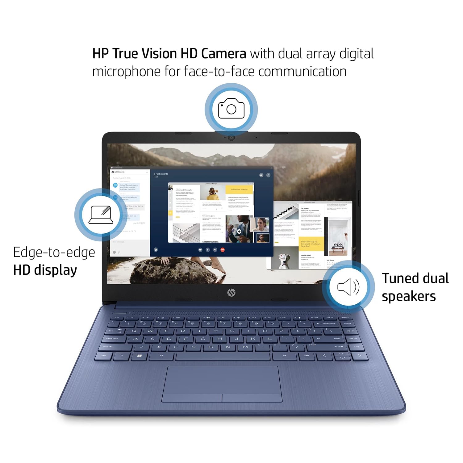 HP Portable Laptop (Include 1 Year Microsoft 365), 14’’ HD Display, 16GB RAM, 64GB eMMC, Intel Quad-Core N4120, Student and Business, Webcam, HDMI, Wi-Fi, RJ-45, Windows 11 Home, Grayish Blue