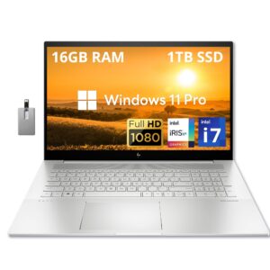 hp envy 17.3” fhd (1920 x 1080) laptop, intel core i7-1260p, 16gb ram, 1tb pcie ssd, band & olufsen audio, hd webcam, wi-fi 6e, bluetooth, silver, windows 11 pro, 32gb hotface usb card (renewed)