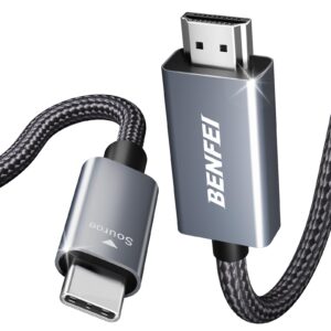 benfei 4k@60hz usb c to hdmi 6 feet cable [aluminum shell, nylon braided], thunderbolt 3/4 compatible with iphone 15 pro/max, macbook pro/air 2023, ipad pro, surface book 2, galaxy s23 and more