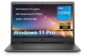 dell 2023 inspiron 15 business laptop, 15.6" 1920x1080 fhd display, intel quad-core i5-1135g7 2.4 ghz, windows 11 pro,webcam, sd card reader, carbon black (32gb ram | 1tb ssd)