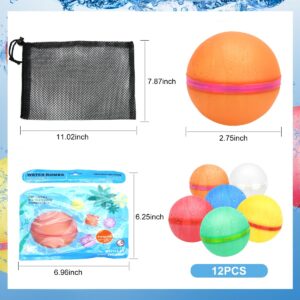 【12 Pack】Peekoal Reusable Water Balloons,12pcs Latex-Free Silicone Water Balloons,Water Bomb Refillable for Water Games Outdoor Summer Fun Party