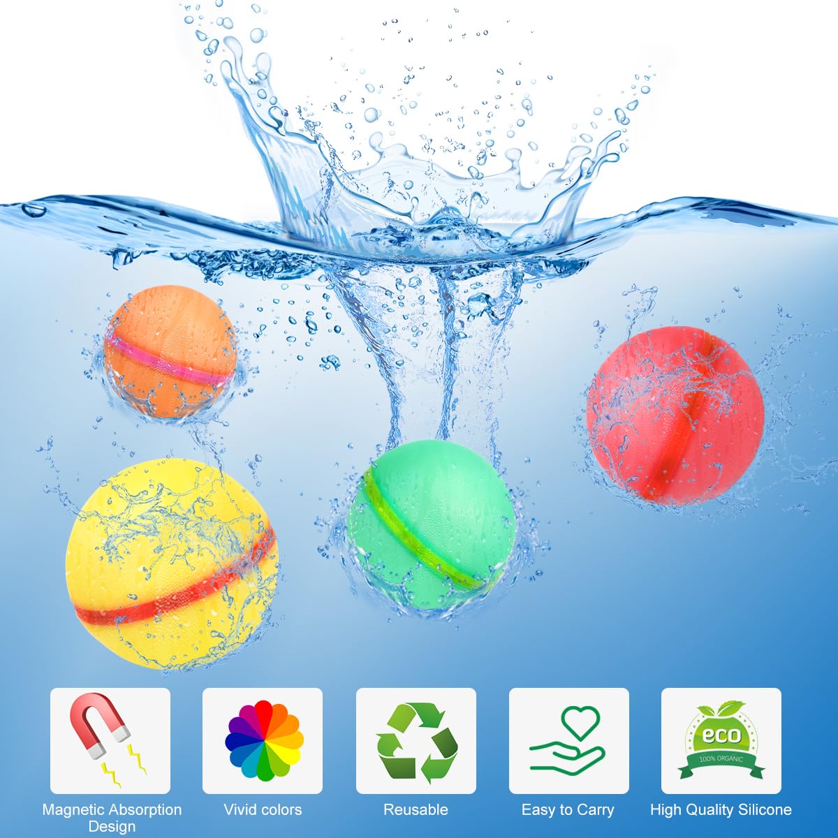 【12 Pack】Peekoal Reusable Water Balloons,12pcs Latex-Free Silicone Water Balloons,Water Bomb Refillable for Water Games Outdoor Summer Fun Party