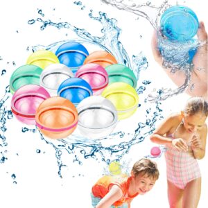 reusable water balloons 12 pcs, silicone water ball magnetic self-sealing easy quick fill, outdoor water toys for kids adults, pool beach bath water balls toys, summer fun party supplies