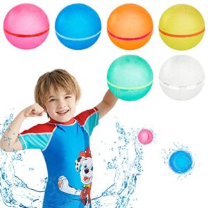 whdpets reusable water balloons for kids water bombs splash balls for pool, refillable quick fill self sealing for water fight game, water park, summer party, 6 pcs