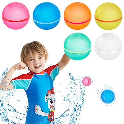 WHDPETS Reusable Water Balloons for Kids Water Bombs Splash Balls for Pool, Refillable Quick Fill Self Sealing for Water Fight Game, Water Park, Summer Party, 6 PCS