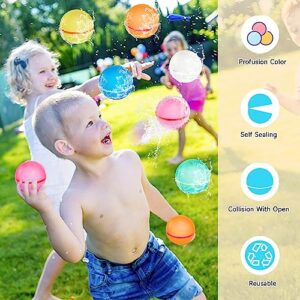 WHDPETS Reusable Water Balloons for Kids Water Bombs Splash Balls for Pool, Refillable Quick Fill Self Sealing for Water Fight Game, Water Park, Summer Party, 6 PCS