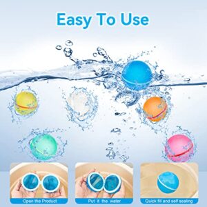 WHDPETS Reusable Water Balloons for Kids Water Bombs Splash Balls for Pool, Refillable Quick Fill Self Sealing for Water Fight Game, Water Park, Summer Party, 6 PCS