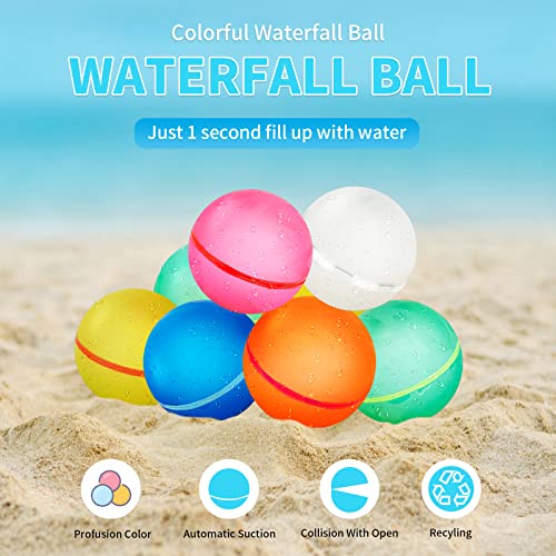 WHDPETS Reusable Water Balloons for Kids Water Bombs Splash Balls for Pool, Refillable Quick Fill Self Sealing for Water Fight Game, Water Park, Summer Party, 6 PCS