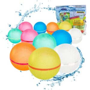 reusable water balloons, self-sealing refillable water balloons, soft silicone magnetic water balloons, reusable water bomb for water fight game, water park, summer party (multicolor - 12pc)