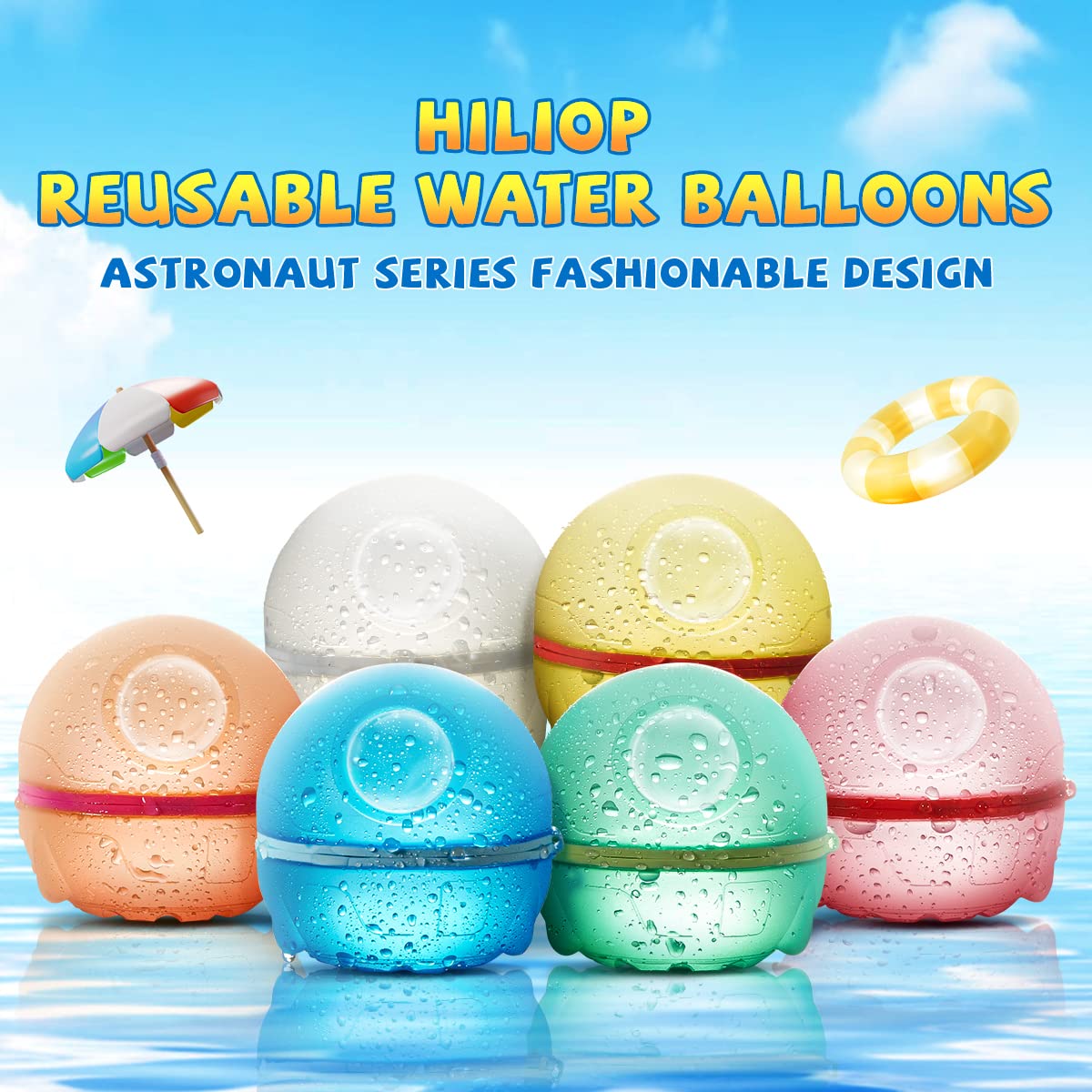 Hiliop 16PCS Reusable Water Balloons for Kids Adults, Silicone Refillable Water Balloons Self Sealing Water Balloons Quick Fill with Magnetic & Mesh Bag