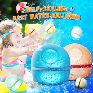 Hiliop 16PCS Reusable Water Balloons for Kids Adults, Silicone Refillable Water Balloons Self Sealing Water Balloons Quick Fill with Magnetic & Mesh Bag