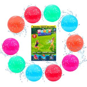 reusable water balloons, easy to fill, latex free, silicone, colorful balloons, easy to use and clean, for kids and adults, perfect for birthday and summer parties (10 pack)