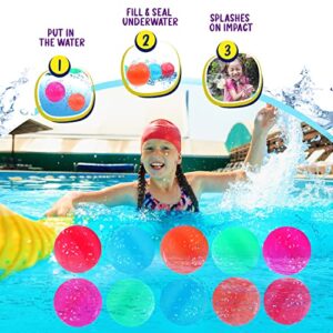 Reusable Water Balloons, Easy to Fill, Latex Free, Silicone, Colorful Balloons, Easy to Use and Clean, for Kids and Adults, Perfect for Birthday and Summer Parties (10 Pack)