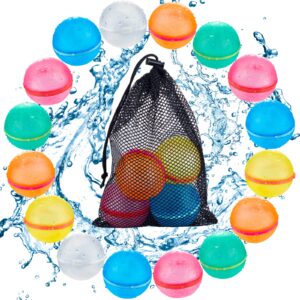 tizikcon 16 pcs reusable water balloons, refillable magnetic water balls for outdoor games, self sealing water splash bomb quick fill for summer fun, pool beach toys for kids ages 3-12