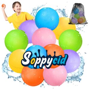 soppycid 12pcs reusable water balloons - quick fill water balls toys for toddler age 4-8 - refillable magnetic self-sealing water splash bomb for summer party pool outdoor beach toys for kids age 8-12