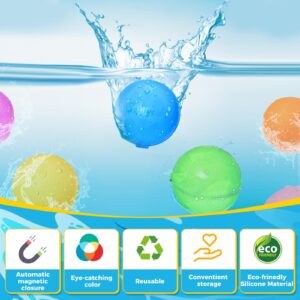 SOPPYCID 12PCS Reusable Water Balloons - Quick Fill Water Balls Toys For Toddler Age 4-8 - Refillable Magnetic Self-Sealing Water Splash Bomb For Summer Party Pool Outdoor Beach Toys for kids Age 8-12