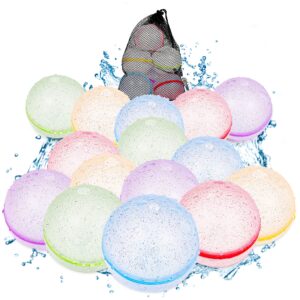 altor reusable water balloons, magnetic self sealing quick fill water balloons, latex-free silicone water balloons, no pick up after water fight games, summer toys for kids adults (glitter-15 pcs)