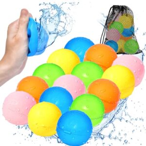 ucidci 15 pcs water balloons reusable quick fill - self sealing silicone water ball for kids with mesh bag, summer fun water toys for outdoor activities, summer party, water park, family game