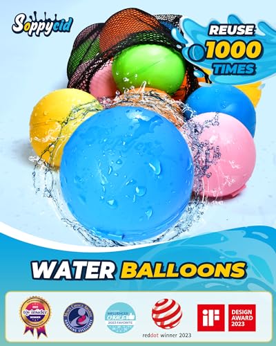 UCIDCI 15 Pcs Water Balloons Reusable Quick Fill - Self Sealing Silicone Water Ball for Kids with Mesh Bag, Summer Fun Water Toys for Outdoor Activities, Summer Party, Water Park, Family Game