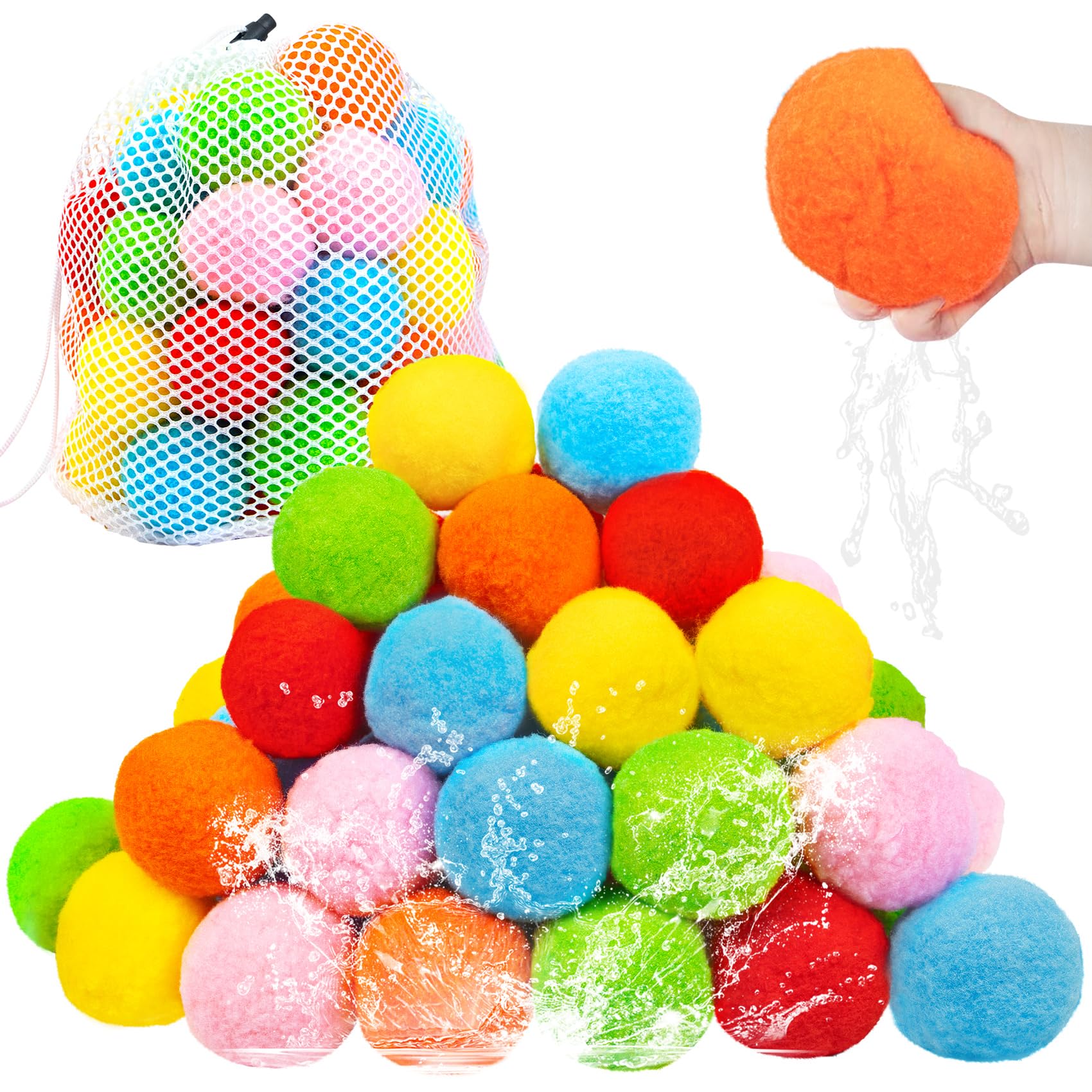 Korlon Tec 60 Pcs Reusable Water Balls, 2.5" Outdoor Water Toys Reusable Water Balloons for Kids, Summer Toys for Backyard Pool Trampoline Water Fun