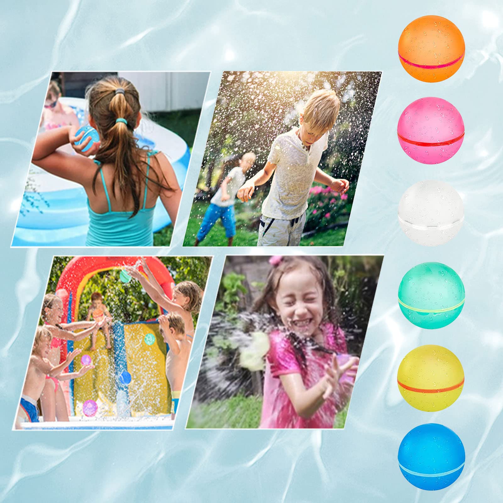 KISKISBY Reusable Water Balloons Water Bombs Splash Ball Quick Fill Self-Sealing Silicone Refillable Water Balls Outdoor Activities Summer Toy Pool Beach Water Games Toys for Kids ages 4-12 (12 Pcs)