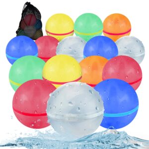 self sealing reusable water balloons 15pcs magnetic water balloons quick filling water balls toys silicone water splash ball water bomb cool toys,summer pool beach outdoor toys for kids ages 3 4 8 12+