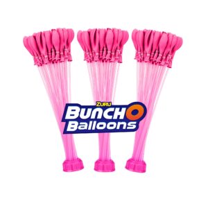 bunch o balloons pink (3 bunches) by zuru, 100+ rapid-filling self-sealing pink colored instant water balloons for outdoor family, friends, children summer fun (3 bunches, 100 balloons)