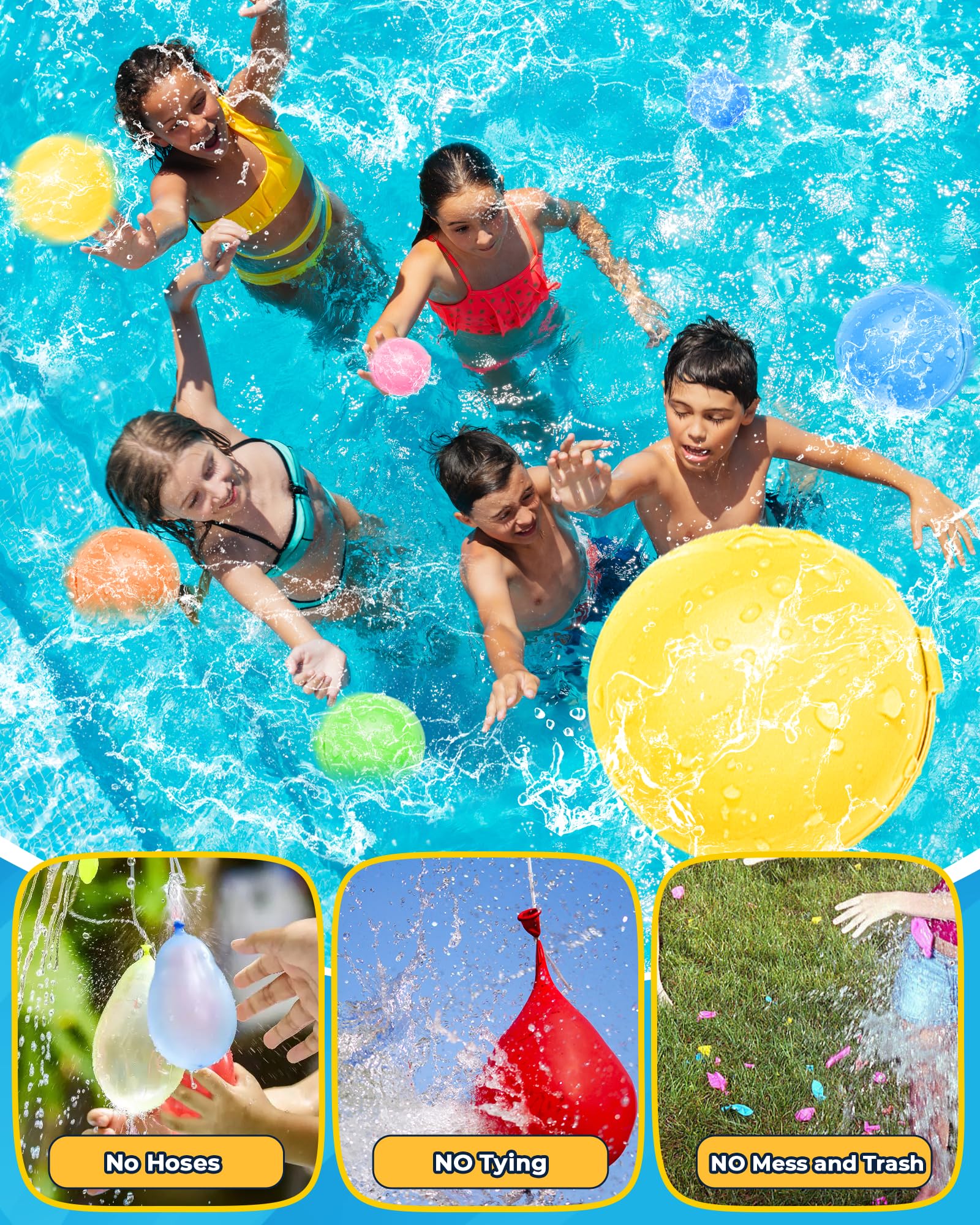 SOPPYCID Reusable Magnetic Water Balloons 15 Pcs, Water Bomb Self-sealing Quick Fill, Summer Outdoor Water Toys for Girls Boys Ages 3+, Outdoor Activities Water Fights, Summer Party, Beach Toys