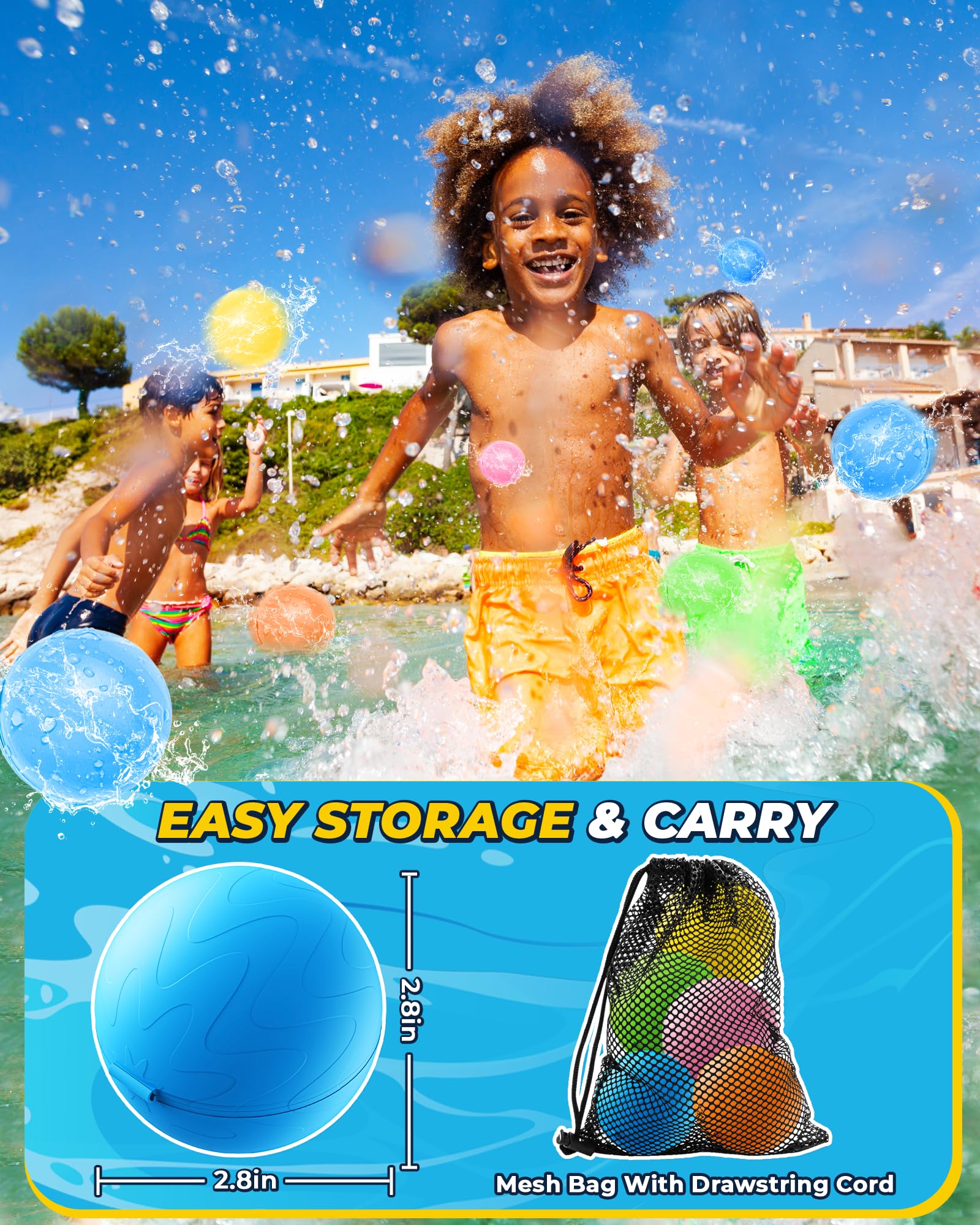 SOPPYCID Reusable Magnetic Water Balloons 15 Pcs, Water Bomb Self-sealing Quick Fill, Summer Outdoor Water Toys for Girls Boys Ages 3+, Outdoor Activities Water Fights, Summer Party, Beach Toys