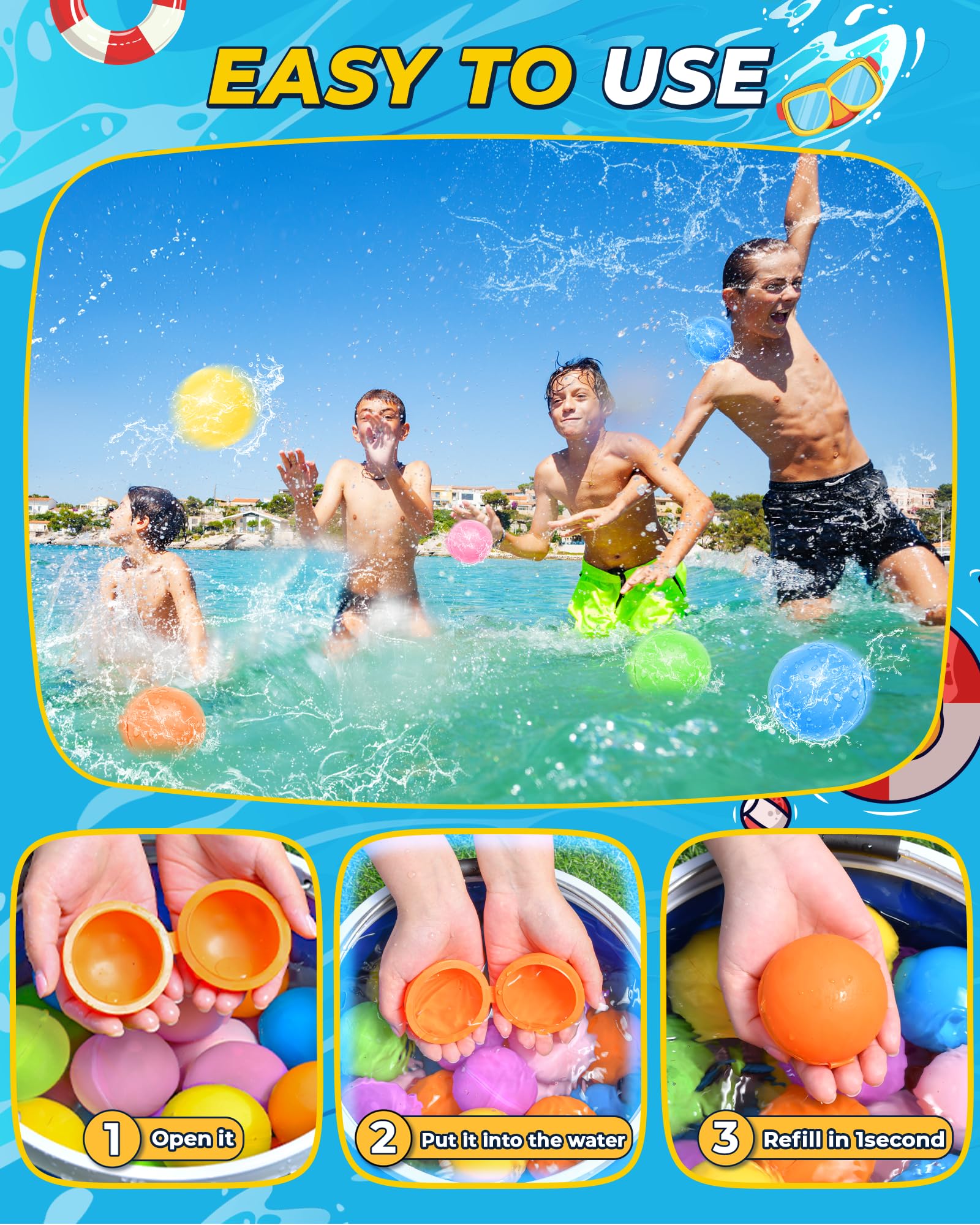 SOPPYCID Reusable Magnetic Water Balloons 15 Pcs, Water Bomb Self-sealing Quick Fill, Summer Outdoor Water Toys for Girls Boys Ages 3+, Outdoor Activities Water Fights, Summer Party, Beach Toys