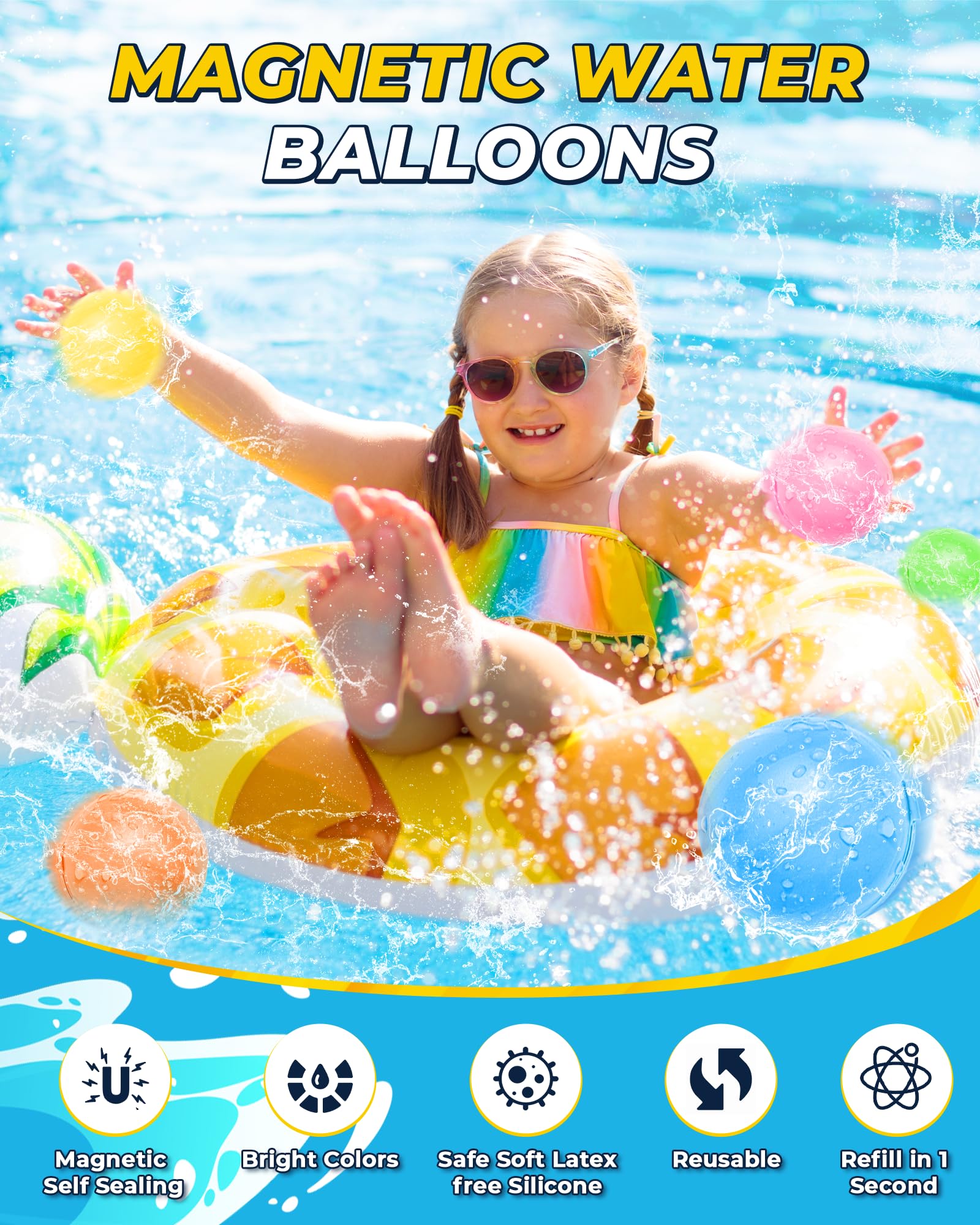 SOPPYCID Reusable Magnetic Water Balloons 15 Pcs, Water Bomb Self-sealing Quick Fill, Summer Outdoor Water Toys for Girls Boys Ages 3+, Outdoor Activities Water Fights, Summer Party, Beach Toys