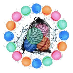 Water Balloon Balls, 20 pcs Reusable, No Latex, Splash Bomb with Net Mesh Bag, Magnetic Sealing Water Ball Bomb for Kids Adults Outdoor Activities Water Games Toy Summer Fun Party Supplies 20 pcs