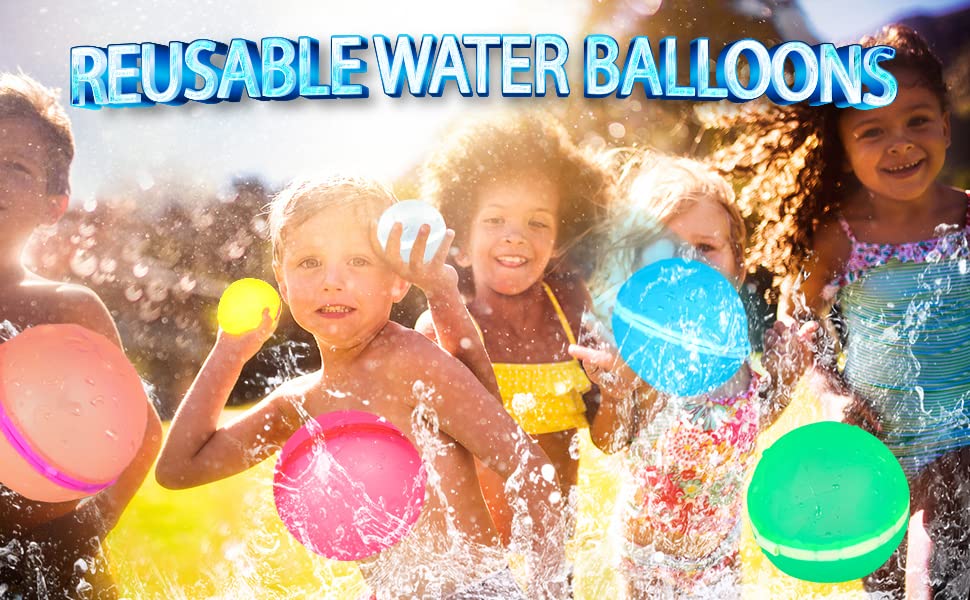 Reusable Water Balloons for Kids 24 Magnetic Water Balloons Quick Fill Fillable Self Sealing Water Pool Kids Outdoor Toys Summer Back Yard Fun Silicon (24 Pack)