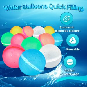 Reusable Water Balloons for Kids 24 Magnetic Water Balloons Quick Fill Fillable Self Sealing Water Pool Kids Outdoor Toys Summer Back Yard Fun Silicon (24 Pack)